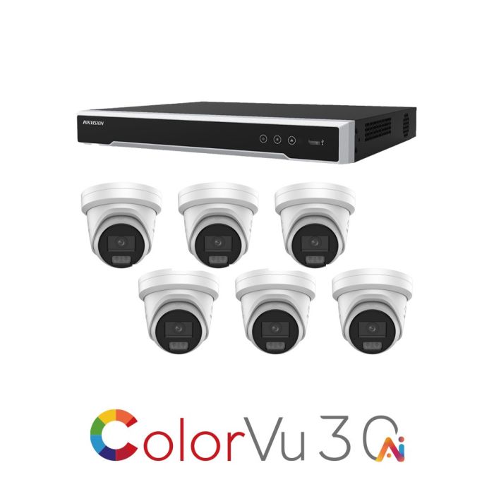 Hikvision 16 Channel ColorVu kit - with 6 x Hybrid ColorVu3 Turrets 2.8mm